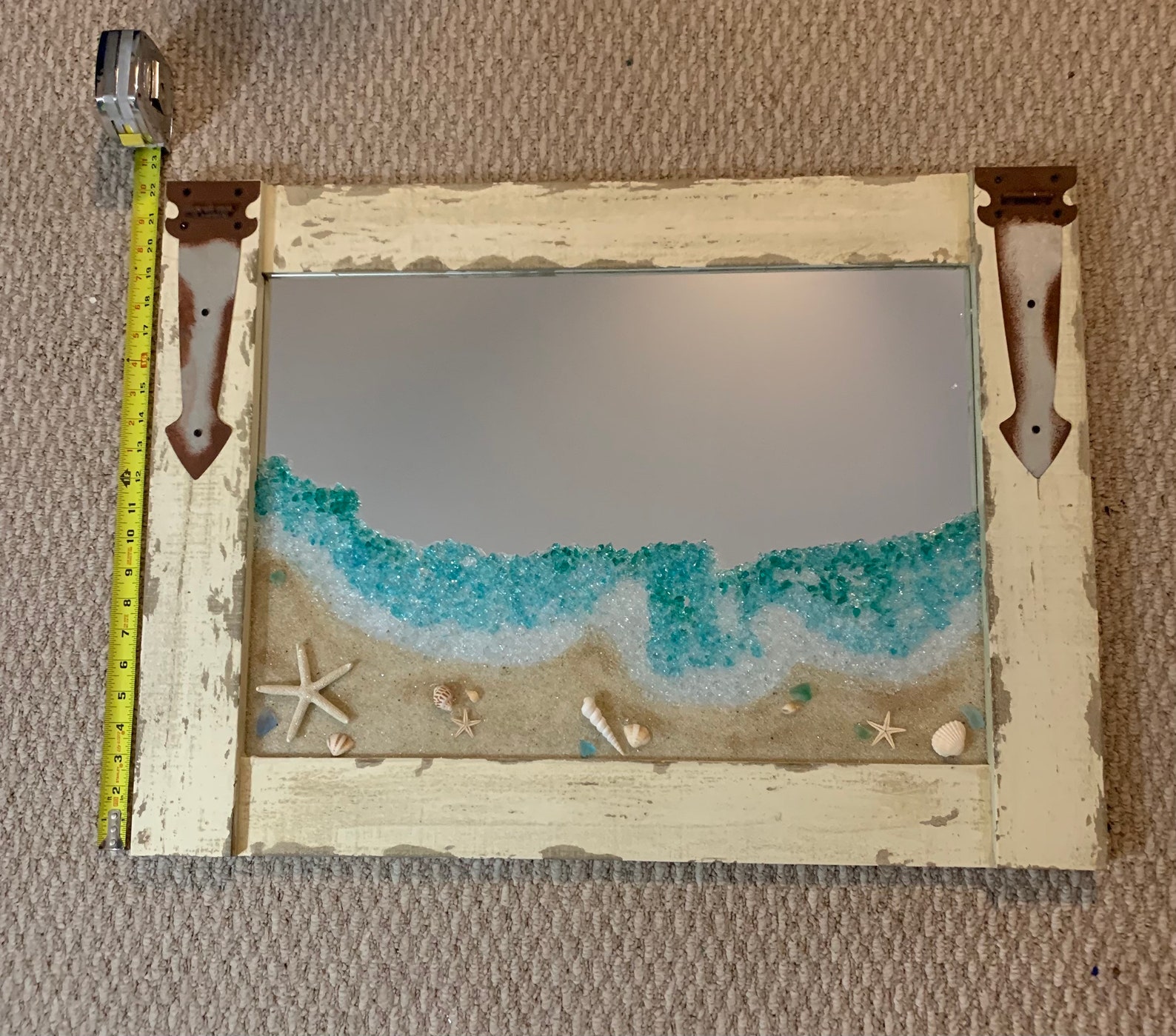 Sea Glass Beach Scene on a Mirror - Sea Glass Art - Beach Decor - Beach ...