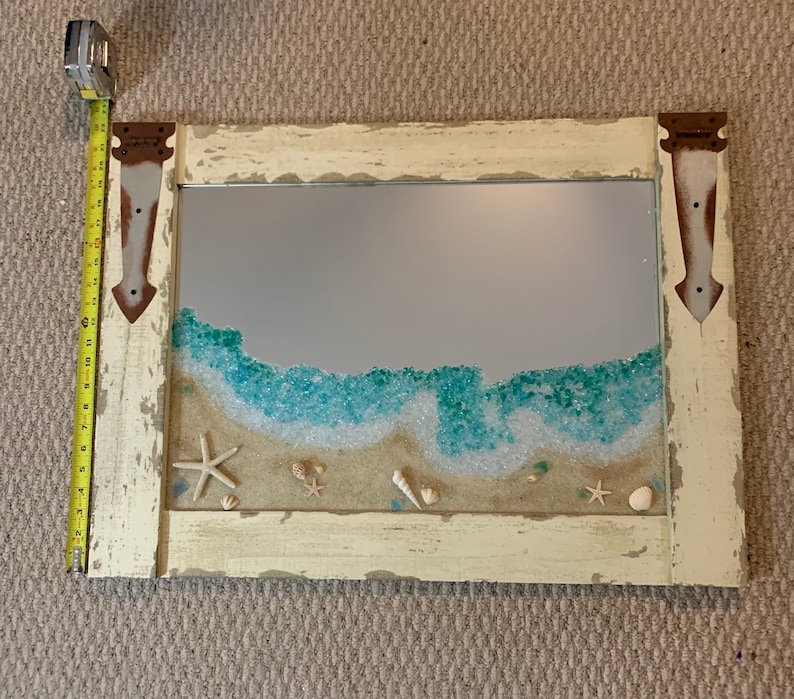 Sea Glass Beach Scene on a Mirror - Sea Glass Art - Beach Decor - Beach ...