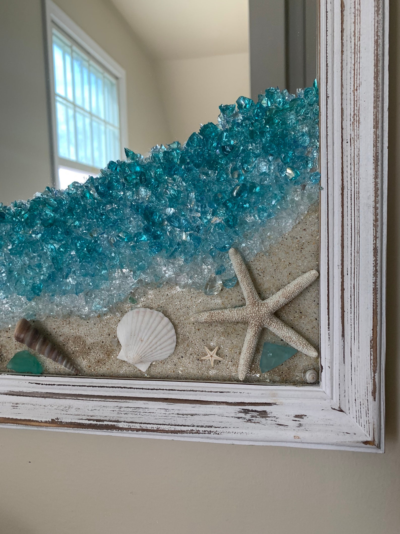 Sea Glass Beach Scene on Mirror Sea Glass Art Sea Glass - Etsy
