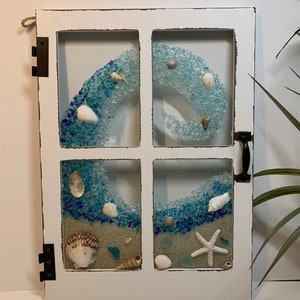 Beach Wave Window Frame Wall Decor - Sea Glass Art - Window Frame Art ...