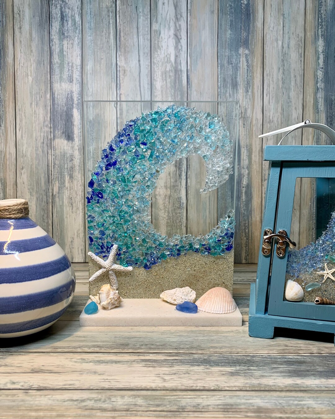Sea Glass Beach Crashing Ocean Wave Scene - Sea Glass Art - Beach Decor ...