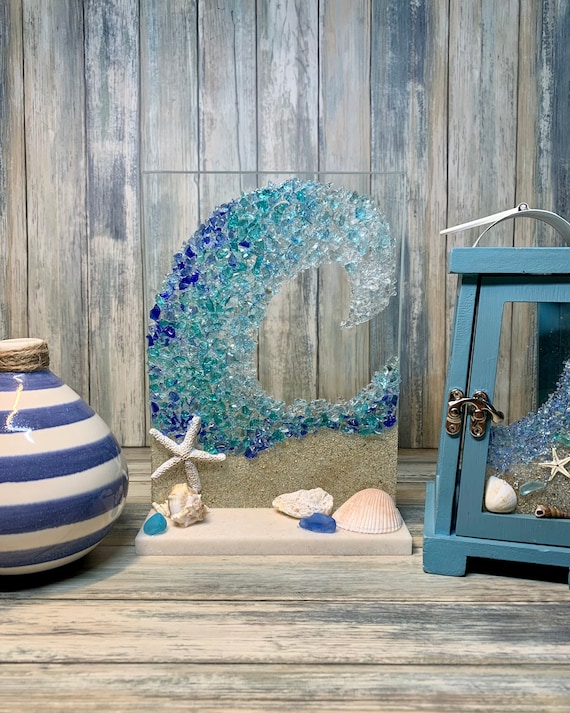 Sea Glass Beach Crashing Ocean Wave Scene Sea Glass Art | Etsy