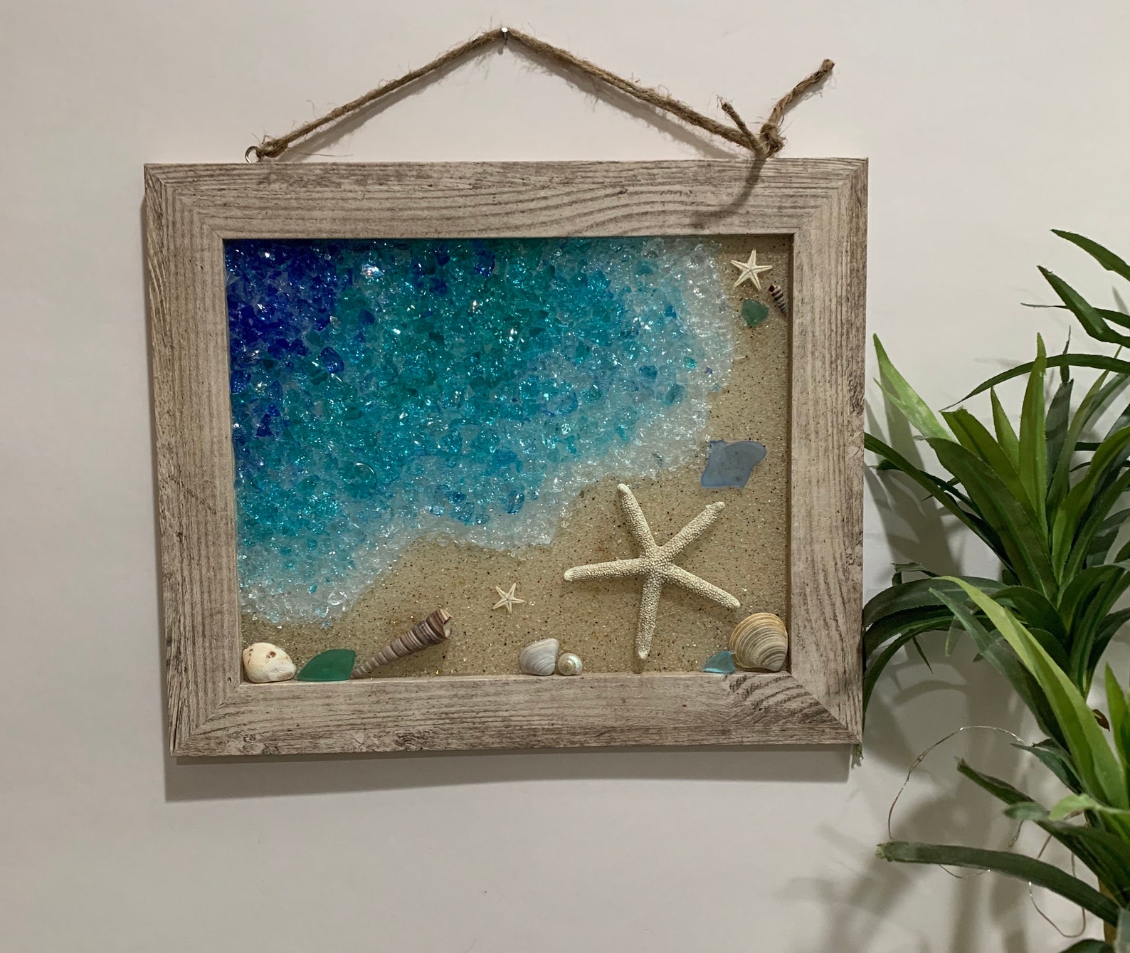 Sea Glass Beach Scene - Sea Glass Art - Beach Decor - Beach Scene Wall ...
