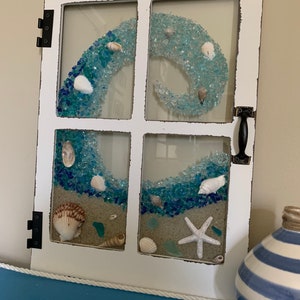 Beach Wave Window Frame Wall Decor - Sea Glass Art - Window Frame Art ...
