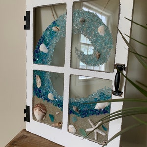 Beach Wave Window Frame Wall Decor - Sea Glass Art - Window Frame Art ...