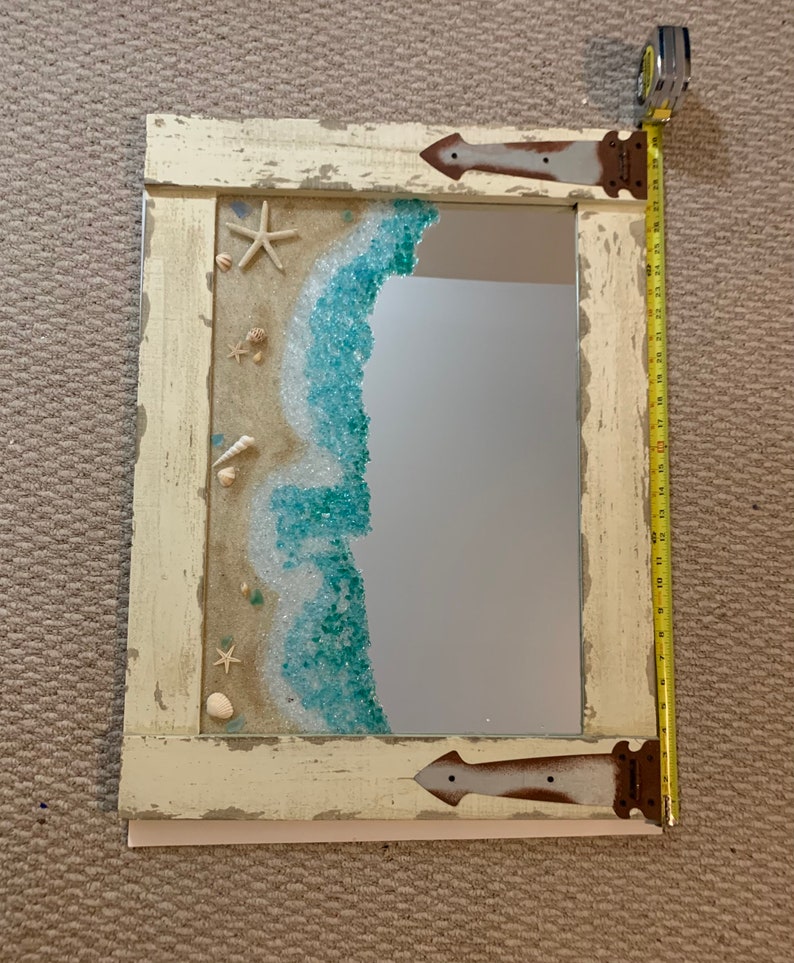 Sea Glass Beach Scene on a Mirror - Sea Glass Art - Beach Decor - Beach ...