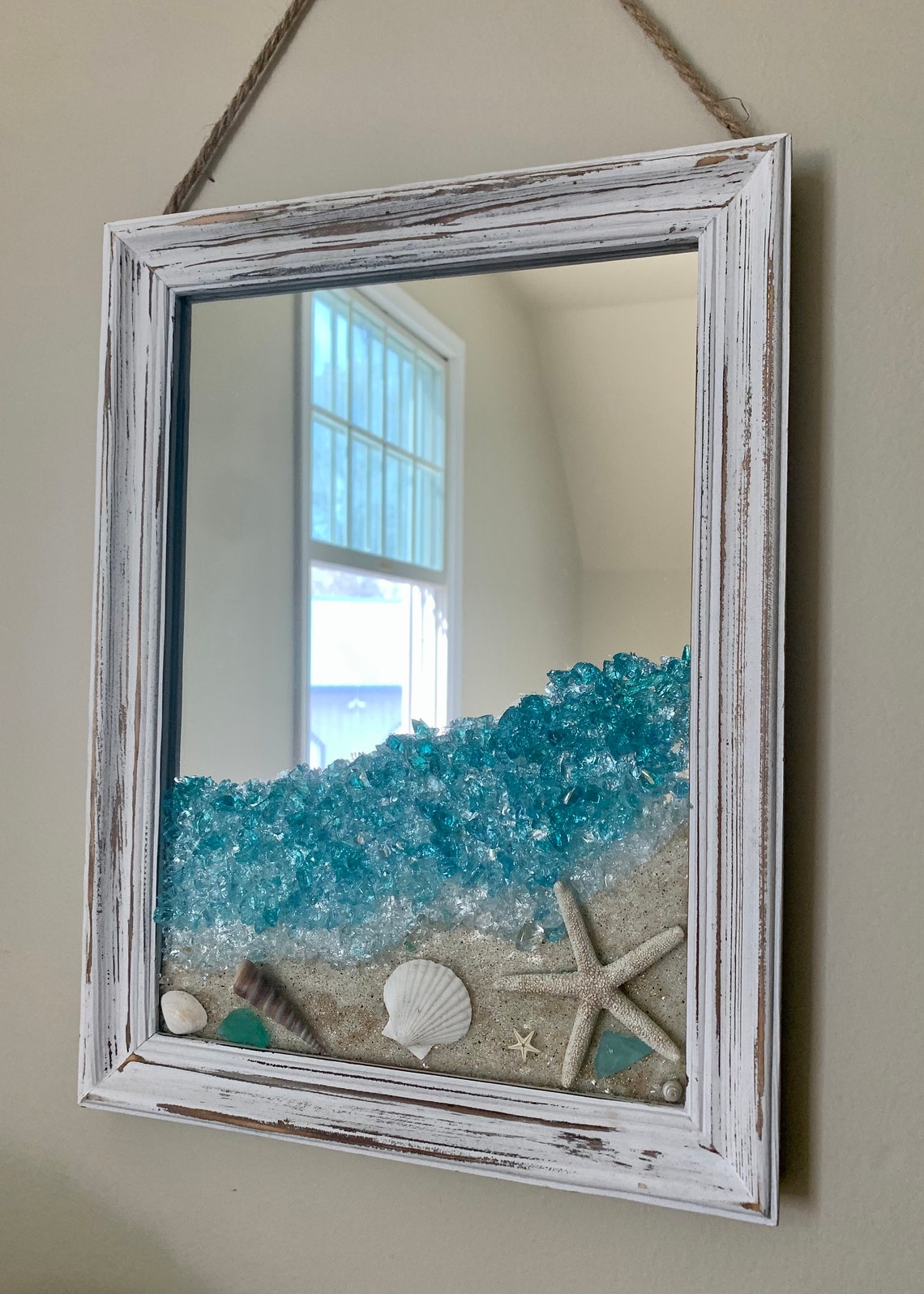 Sea Glass Beach Scene on Mirror Sea Glass Art Sea Glass - Etsy
