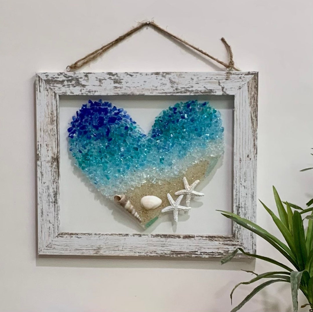 Sea Glass Heart - Sea Glass Art - Beach Heart Decor - Heart Wall Art ...