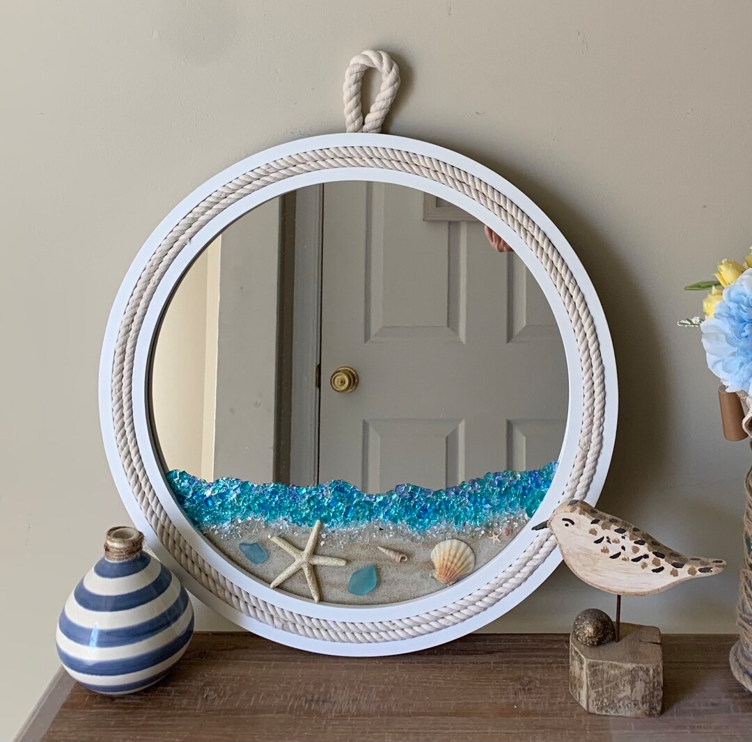 Sea Glass Beach Scene on a Mirror - Sea Glass Art - Beach Decor - Beach ...