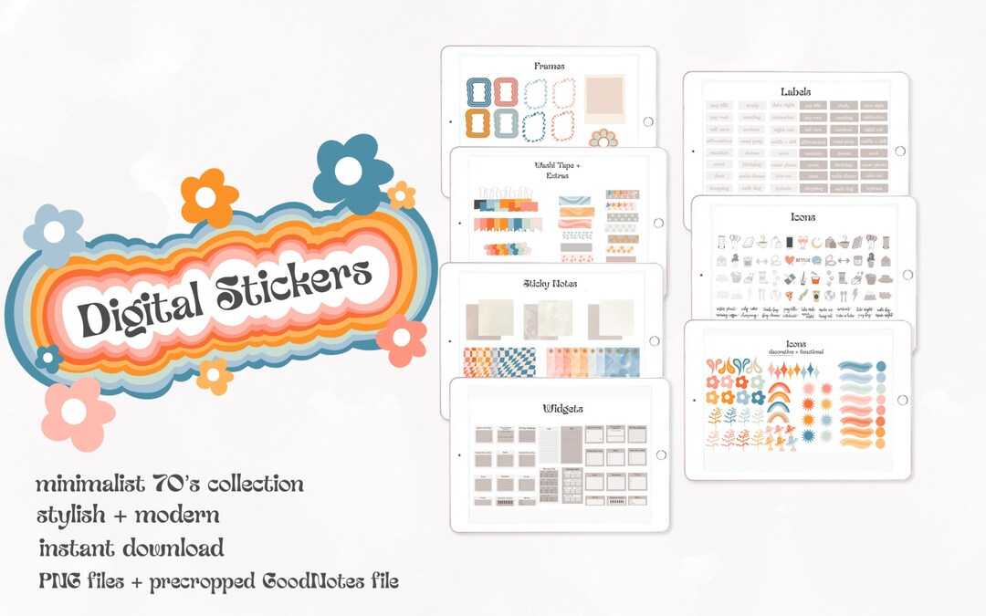 Minimalist 70’s Digital Stickers | Digital Stickers Pack | Digital ...