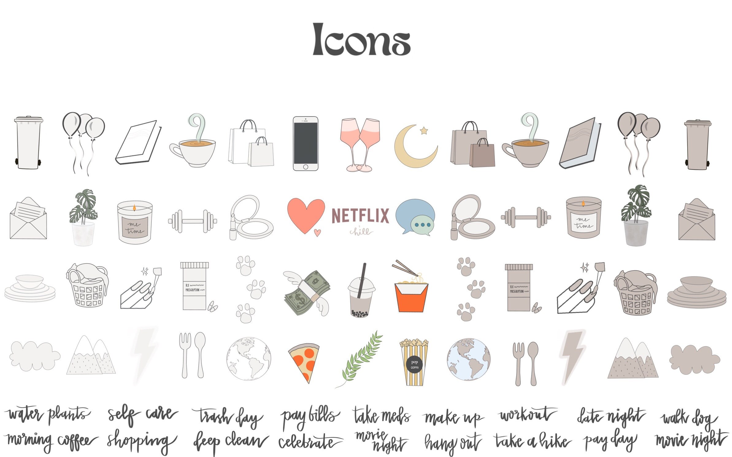 Minimalist 70’s Digital Stickers | Digital Stickers Pack | Digital ...