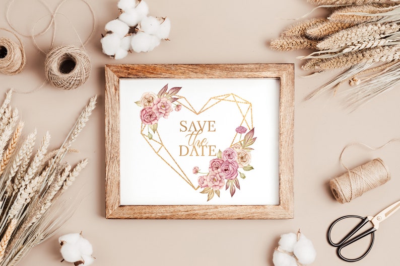 Watercolor Boho Floral Wreath Clipart Dusty Pink Rose Frame - Etsy