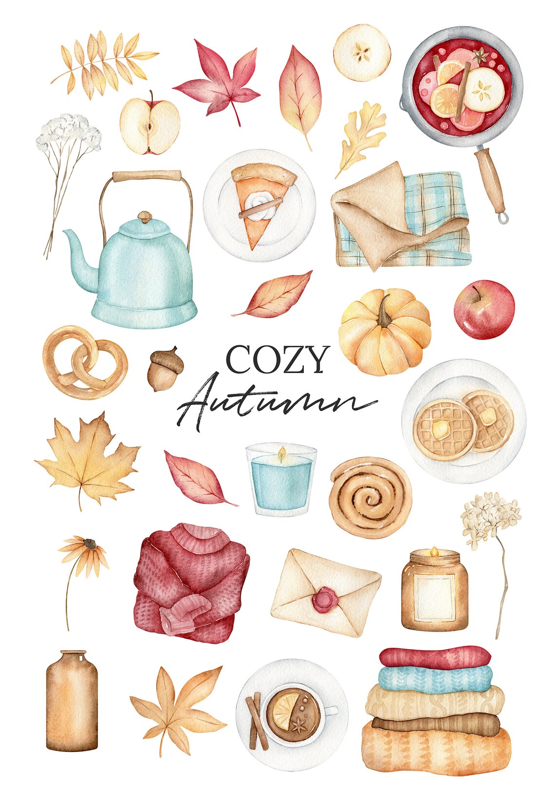 Autumn Watercolor Clipart Fall Clipart Cozy Digital Planner | Etsy