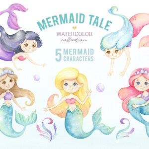 Mermaid Clipart, Watercolor Cute Mermaid Graphics, Nautical, Sea, Ocean ...