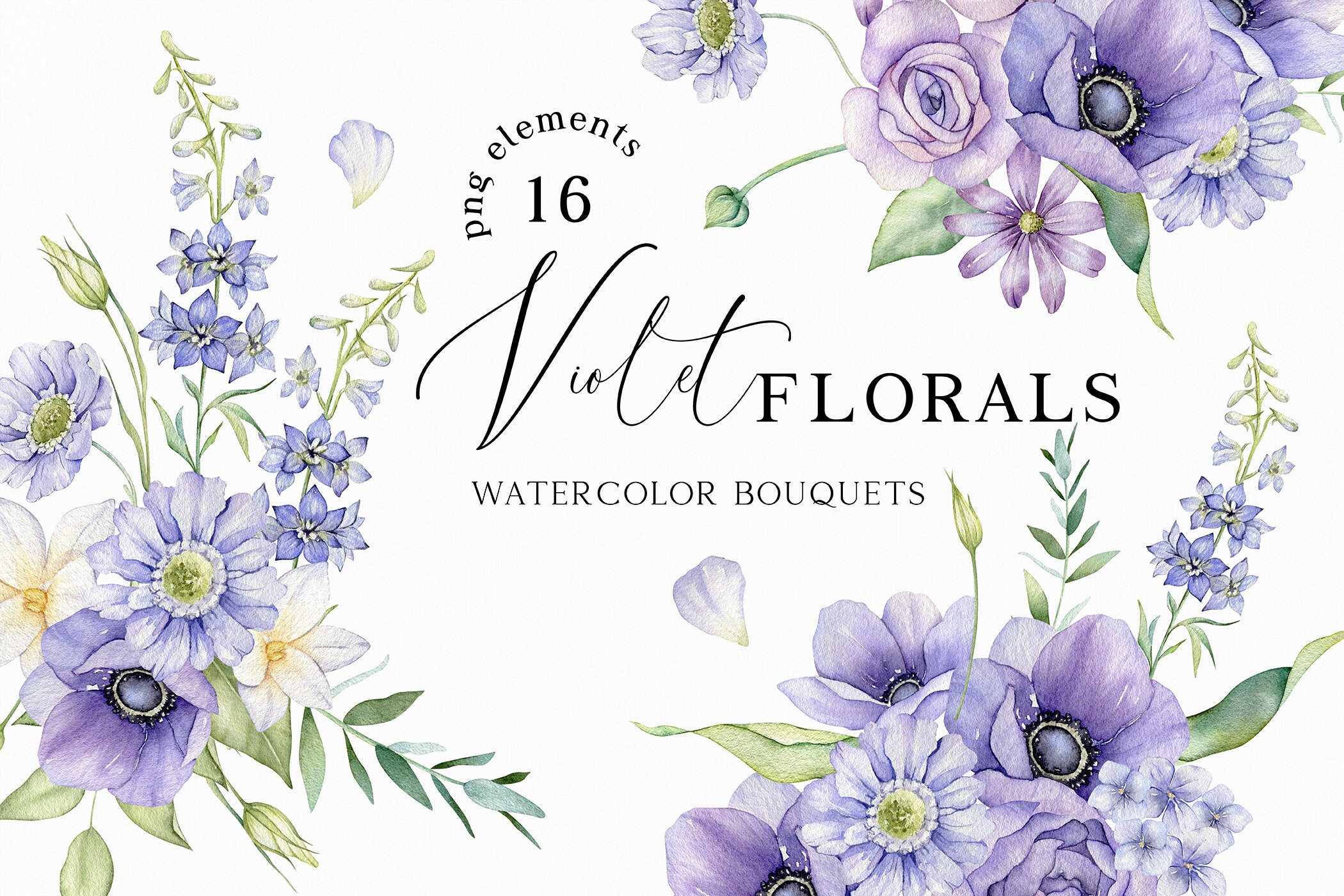 Watercolor Violet Flowers Clipart Purple Bouquet Violet - Etsy