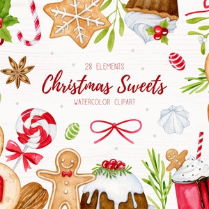 Watercolor Christmas Clipart, Christmas Sweets, New Year Clipart ...