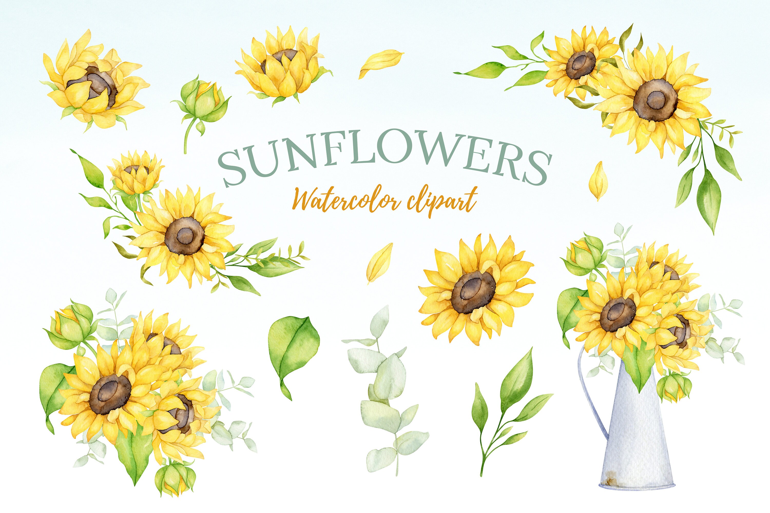 Watercolor Sunflower Clipart BUNDLE Summer Floral Clipart - Etsy