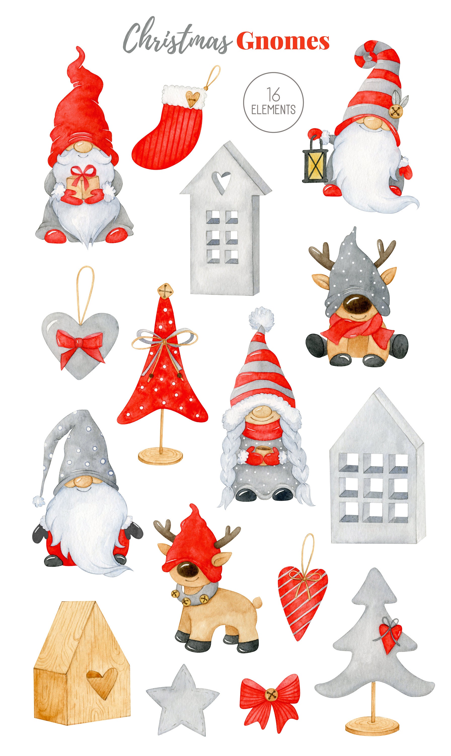Christmas Gnome Watercolor Clipart Scandinavian Gnomes - Etsy