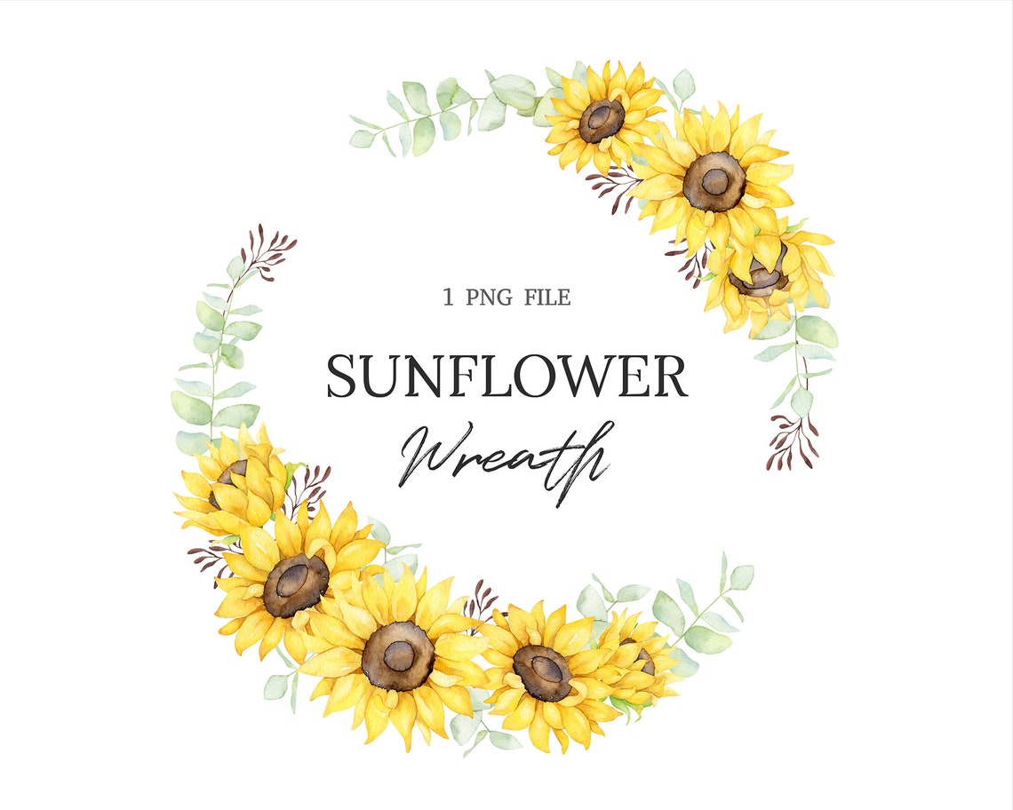 Sunflower Wreath Clipart Watercolor Floral Frames Summer - Etsy