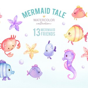 Mermaid Clipart, Watercolor Cute Mermaid Graphics, Nautical, Sea, Ocean ...