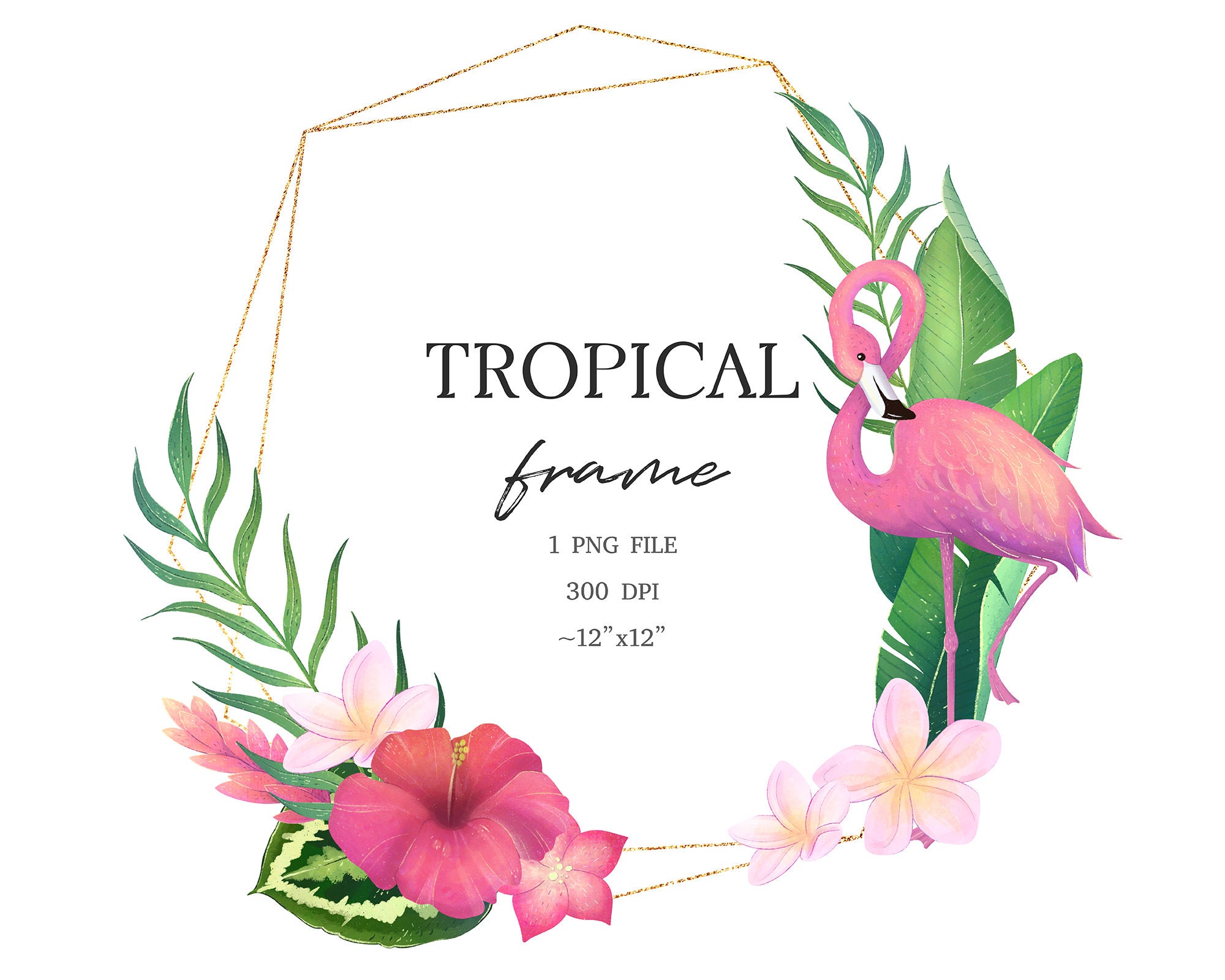 Tropical Frame Clipart Flamingo Floral Wreath Digital - Etsy
