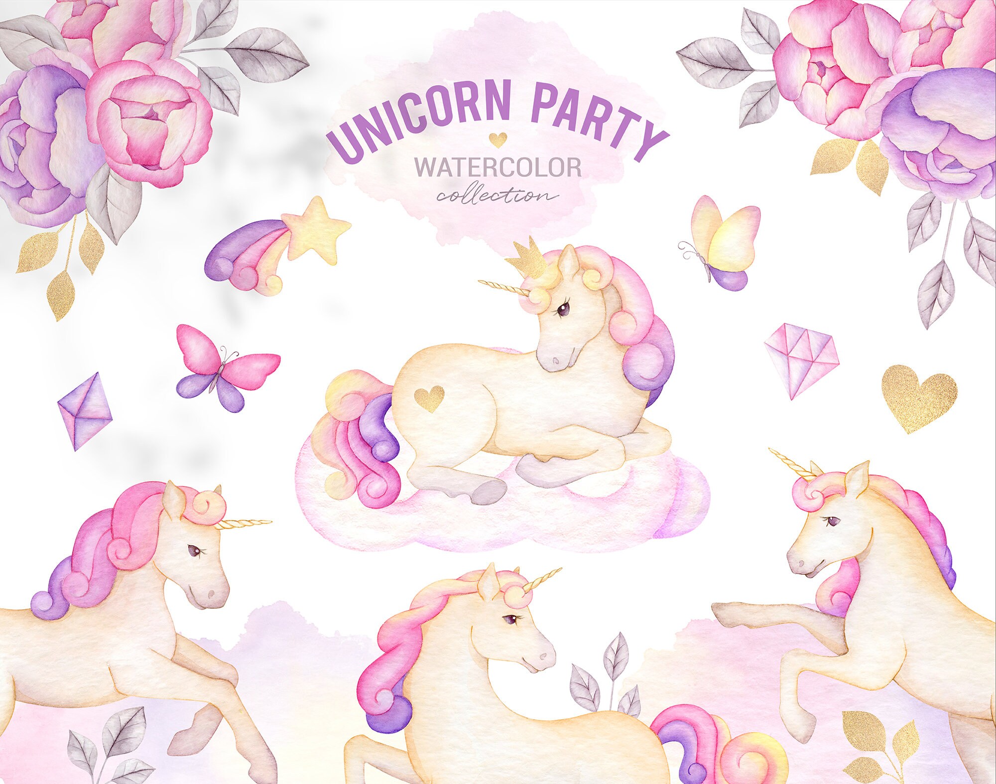 Unicorn Clipart Watercolor Nursery Clipart Pastel Rainbow - Etsy