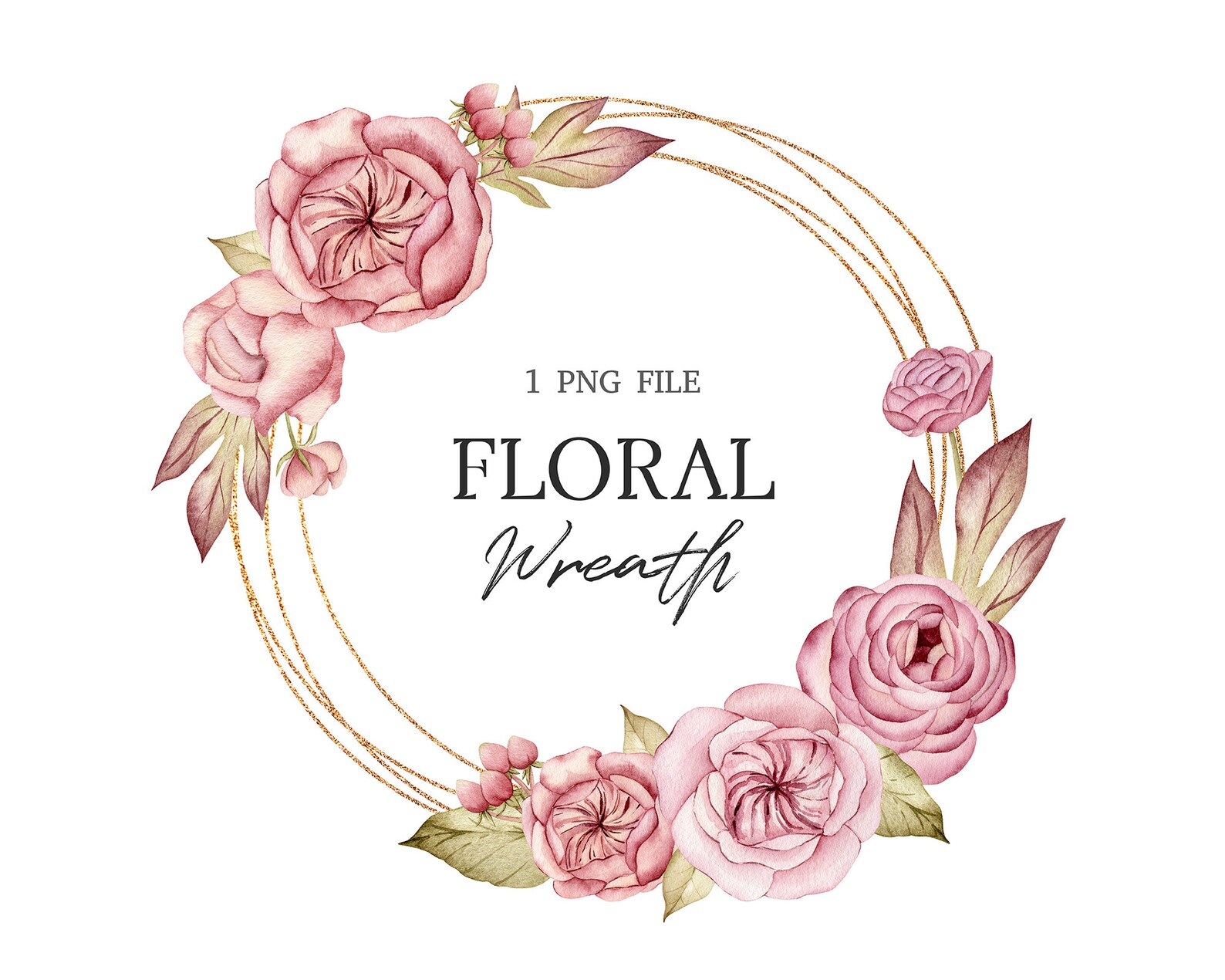 Watercolor Boho Floral Wreath Clipart Dusty Pink Rose Frame - Etsy