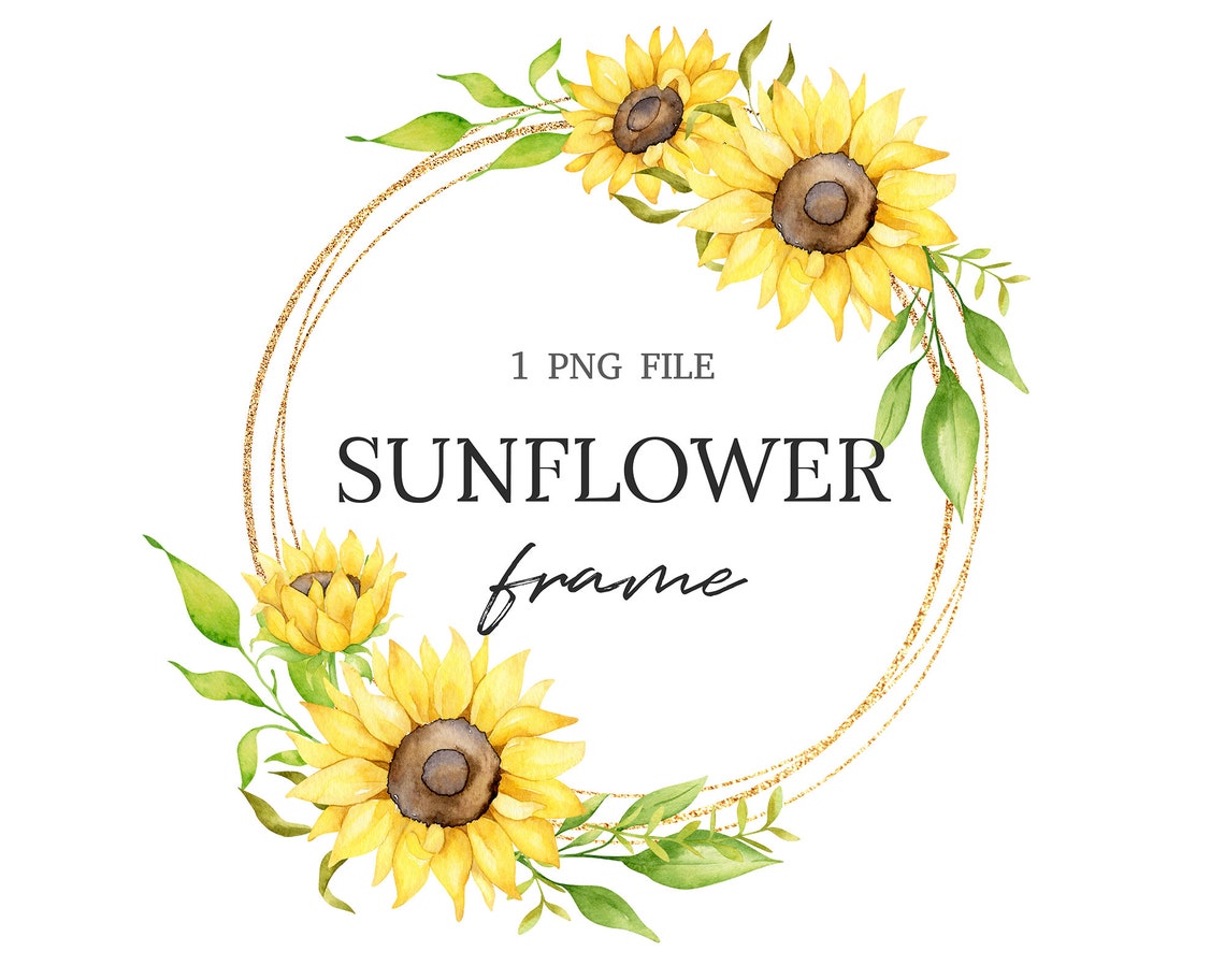 Sunflower Wreath Clipart Watercolor Floral Frames Summer - Etsy