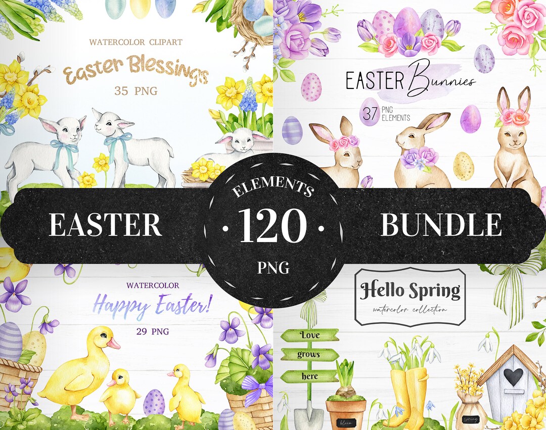 Easter BUNDLE - Digital Watercolor Clipart Bundle - Spring PNG Graphics ...