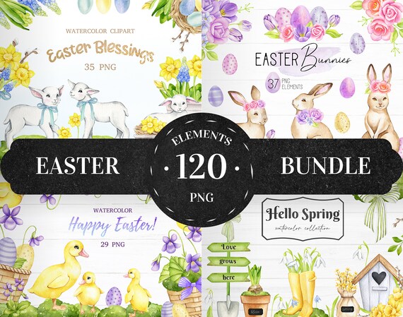 Easter BUNDLE Digital Watercolor Clipart Bundle Spring PNG | Etsy