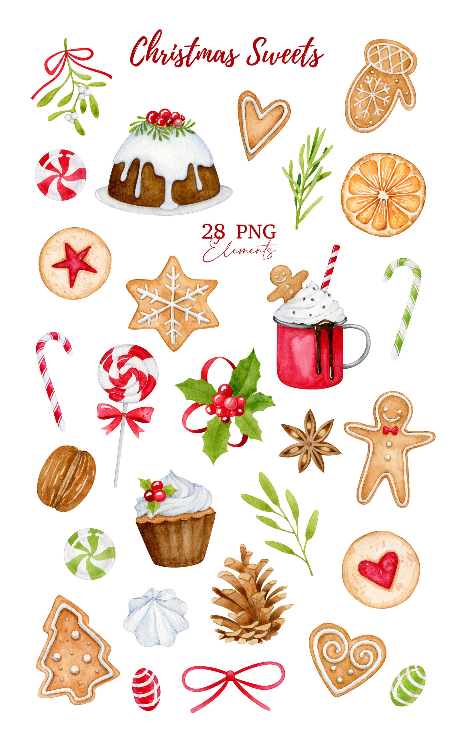 Watercolor Christmas Clipart Christmas Sweets New Year | Etsy