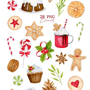 Watercolor Christmas Clipart, Christmas Sweets, New Year Clipart ...