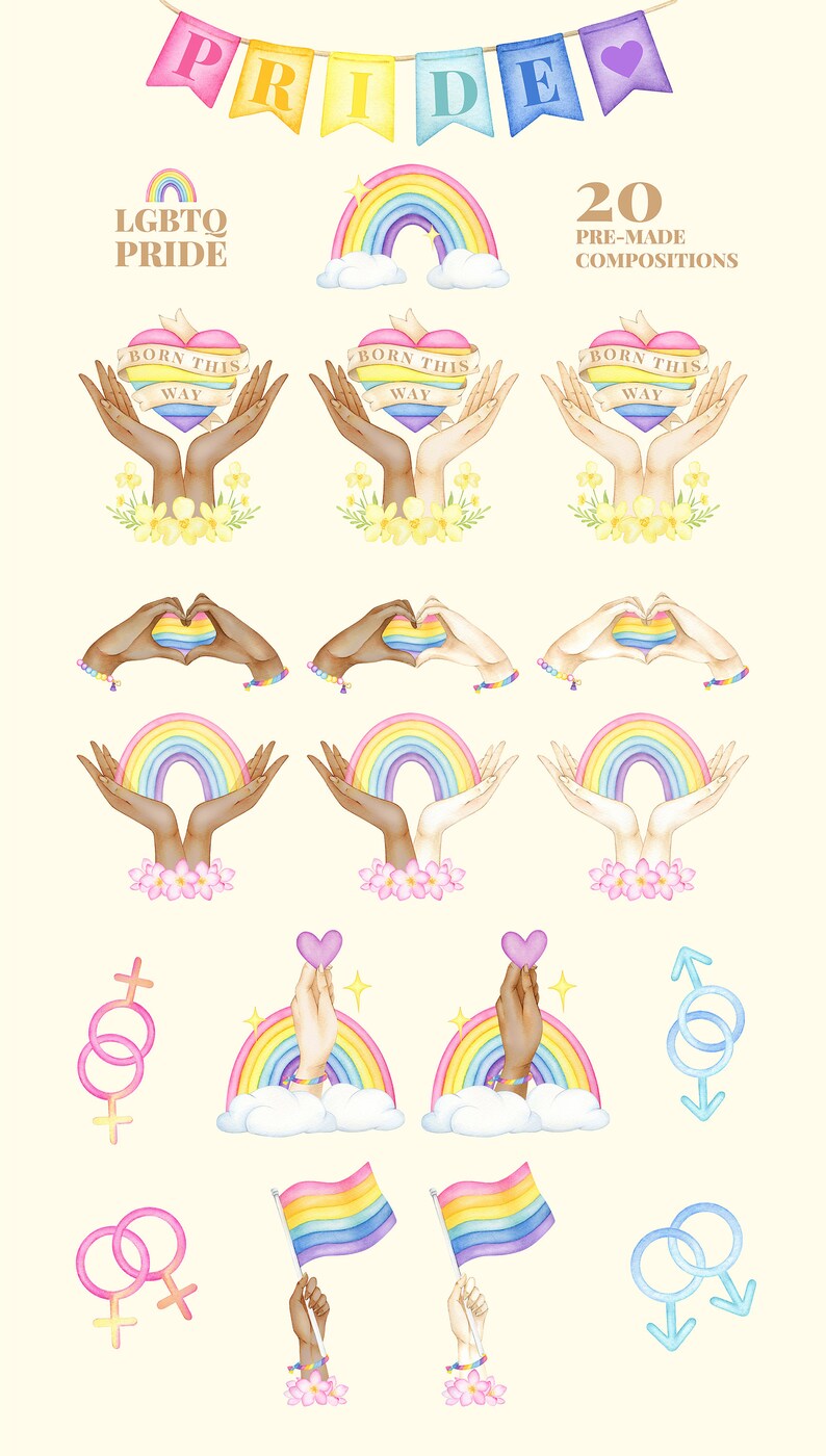 LGBTQ Pride Clipart Watercolor Rainbow Flag Pride Day | Etsy