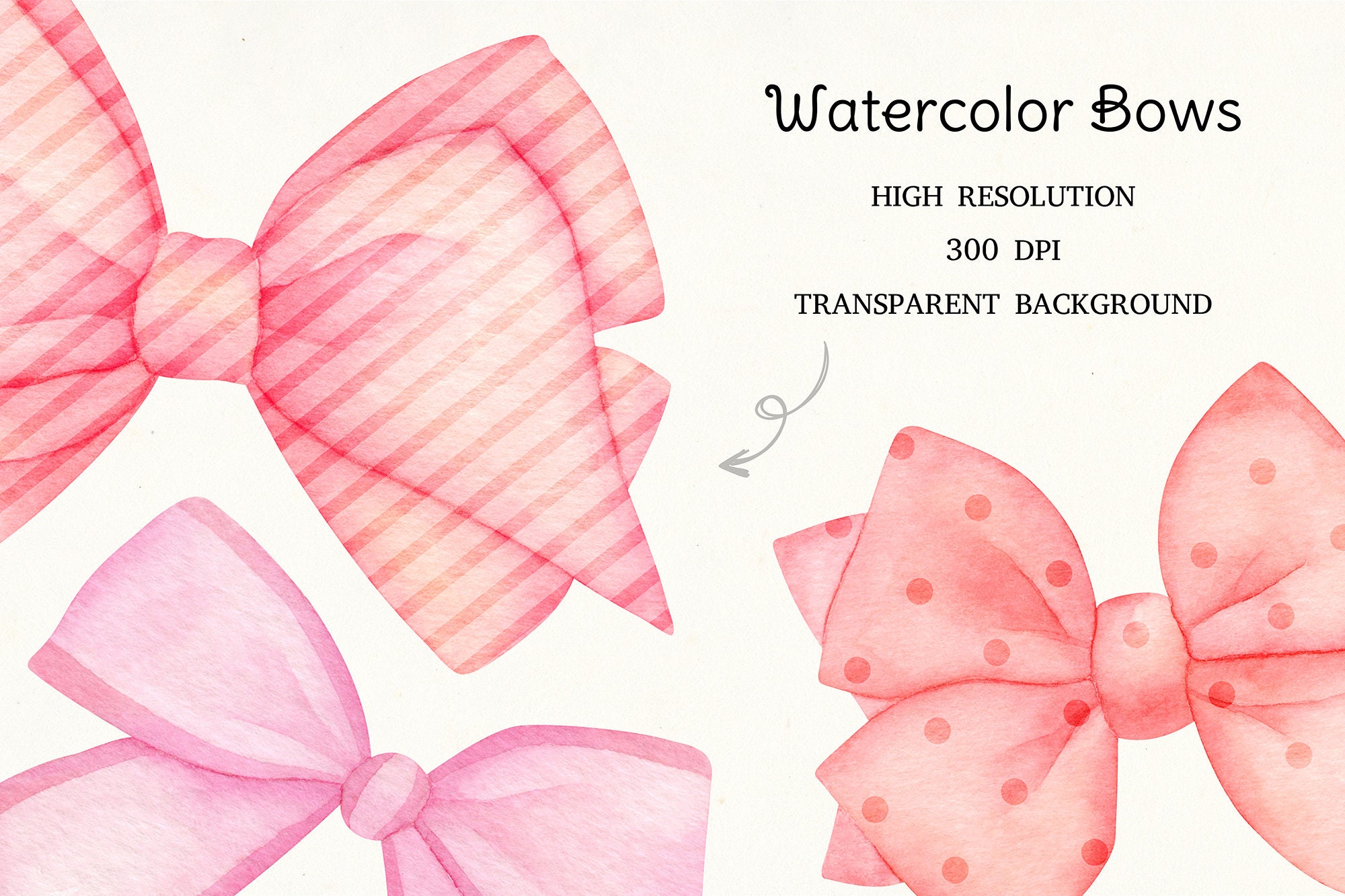 Watercolor Pink Bows Clipart pastel bows and ribbons baby | Etsy