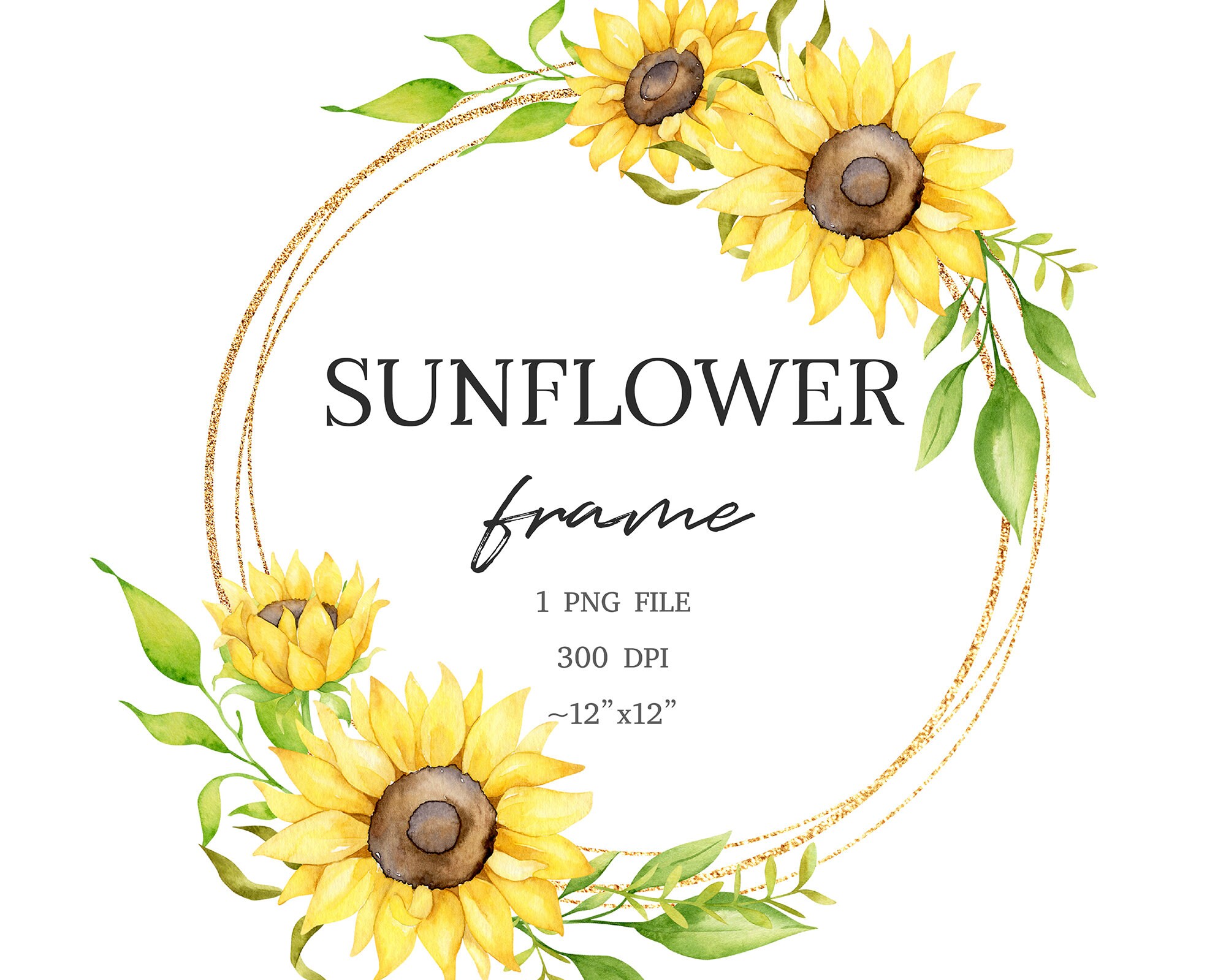 Sunflower Wreath Clipart Watercolor Floral Frames Summer - Etsy