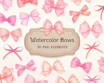 Watercolor Pink Bow Ribbon Clipart PNG (Instant Download) - Etsy