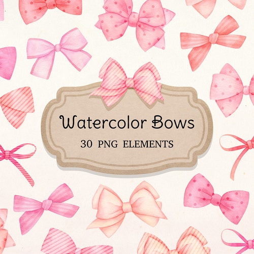 Watercolor Pink Bow Ribbon Clipart PNG - Etsy