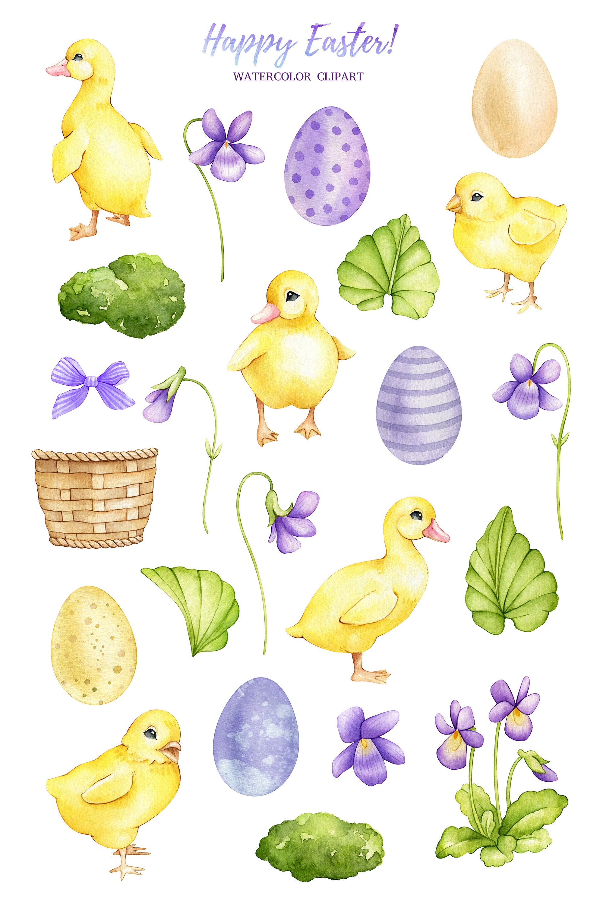 Watercolor Easter Clipart Digital Easter Eggs Cute Chickens - Etsy