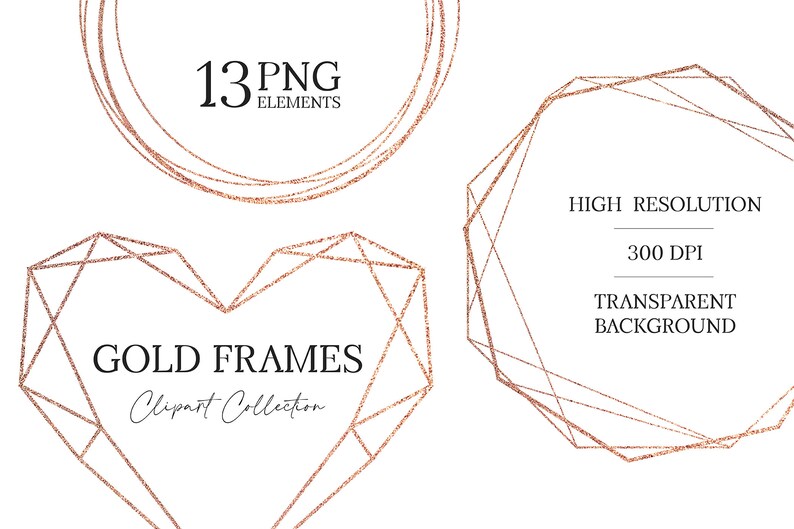 Rose Gold Geometric Frames Clipart Polygonal Frames DIY | Etsy