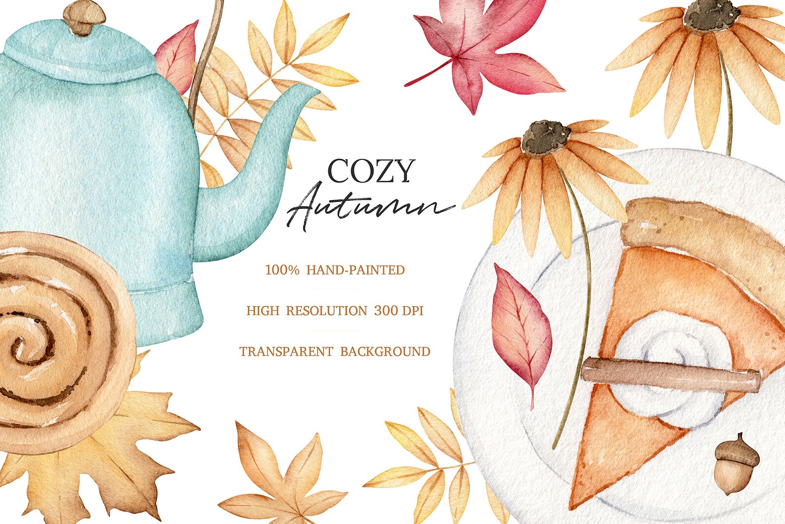 Autumn Watercolor Clipart Fall Clipart Cozy Digital Planner | Etsy