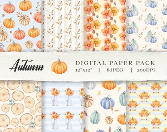 Watercolor Fall Digital Paper Watercolor Autumn Digital | Etsy