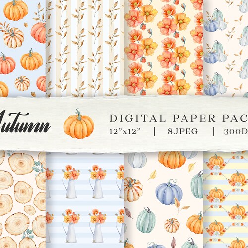 Pumpkin Digital Paper watercolor Pumpkins - Etsy