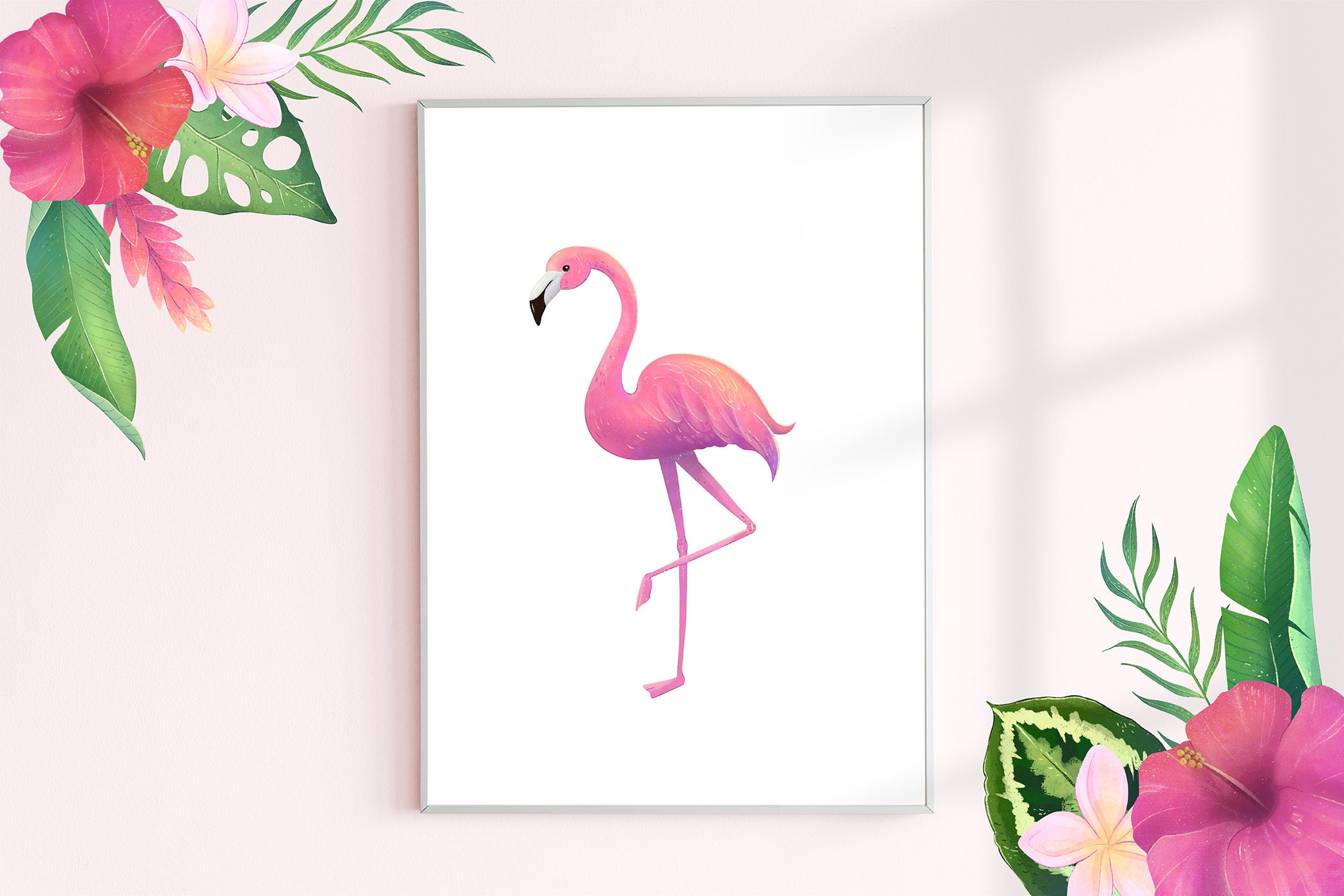 Flamingo Clipart Tropical Clipart Tropical Leaves Tropical - Etsy