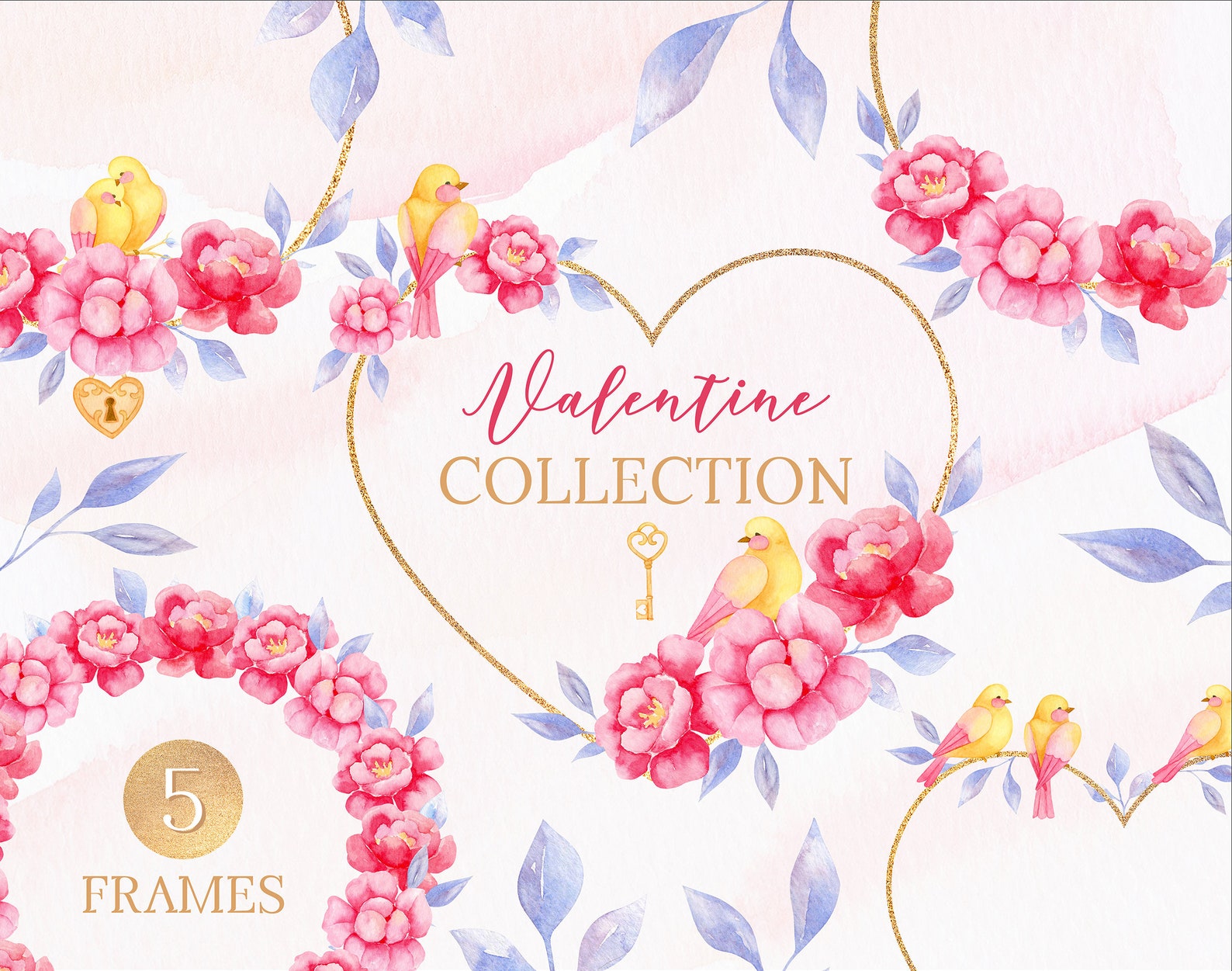 Valentine Frames Watercolor clipart Heart frames PNG | Etsy