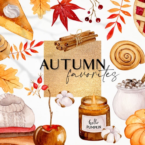 Watercolor Cozy Autumn Clipart Fall Decor Pumpkins Clip Art - Etsy