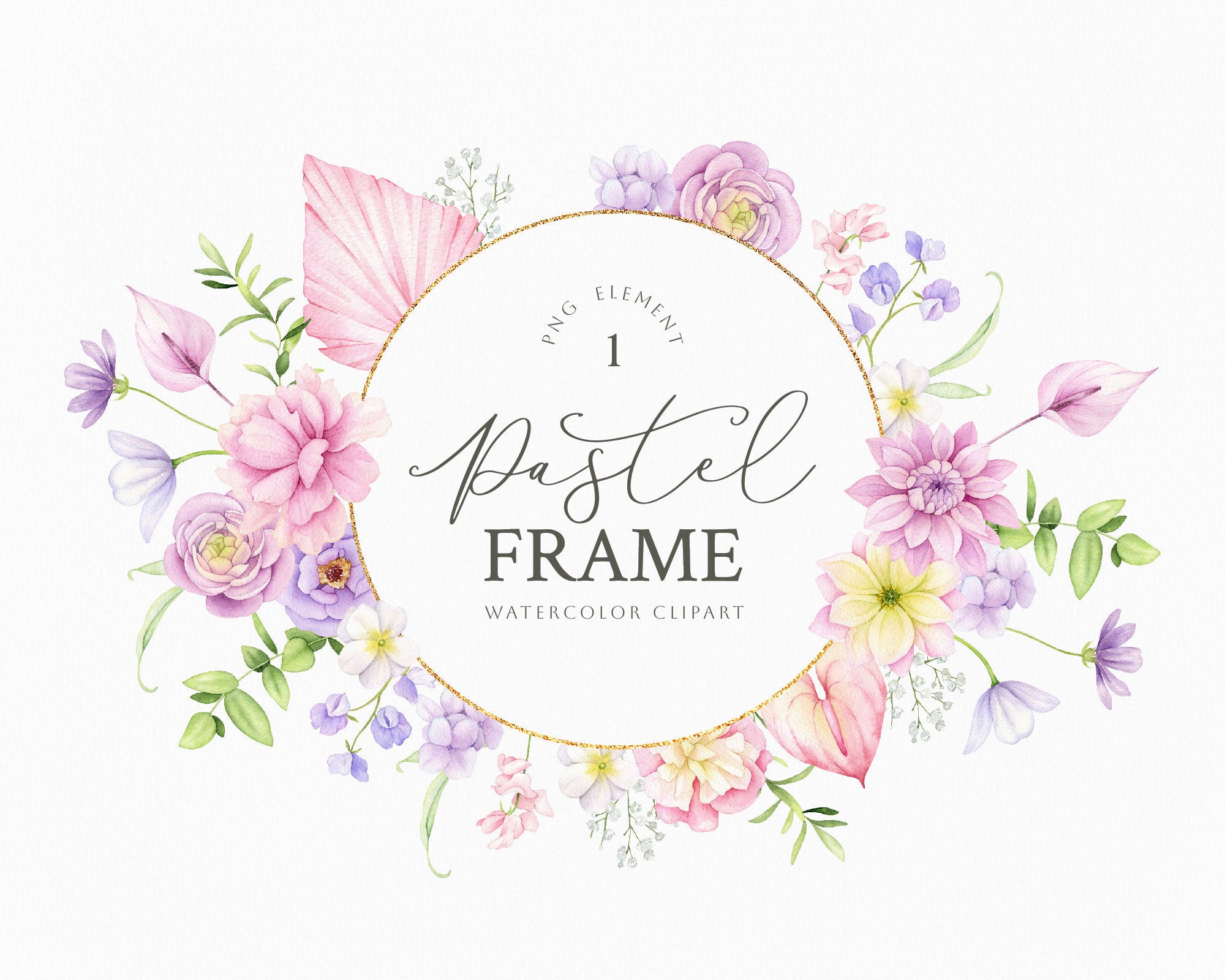 Watercolor Floral Frame Clipart Pastel Flowers Png - Etsy