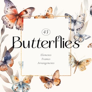 Watercolor Butterfly Clipart Boho Butterflies Png Gold Geometric Frames ...