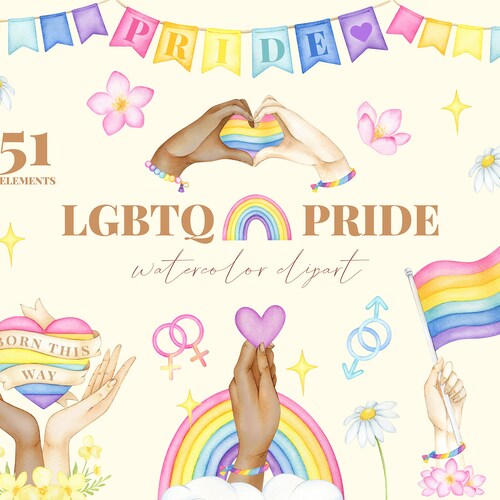 LGBTQ Pride Clipart Watercolor Rainbow Flag Pride Day - Etsy