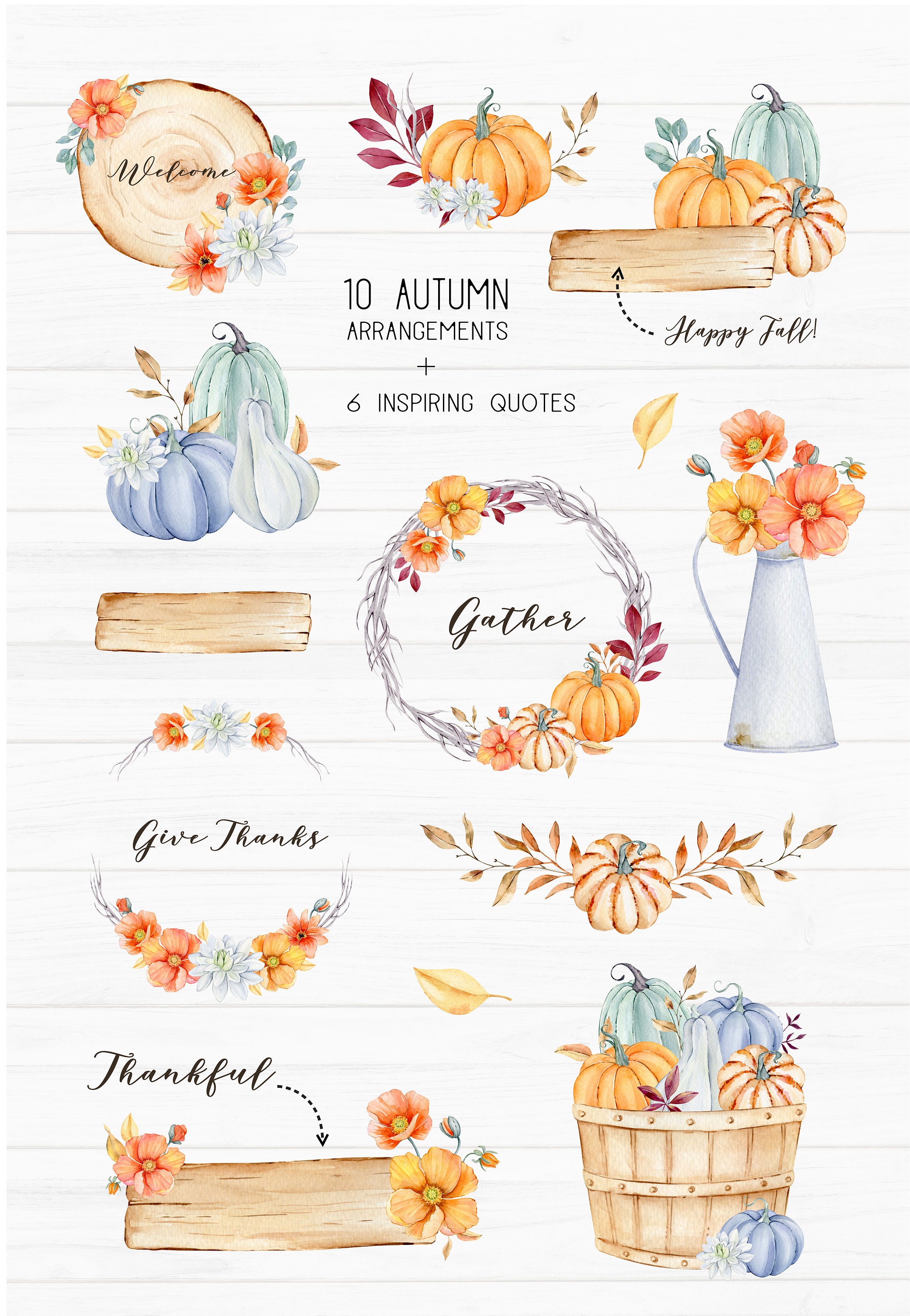 Autumn Watercolor Clipart Fall Clipart Planner Floral - Etsy