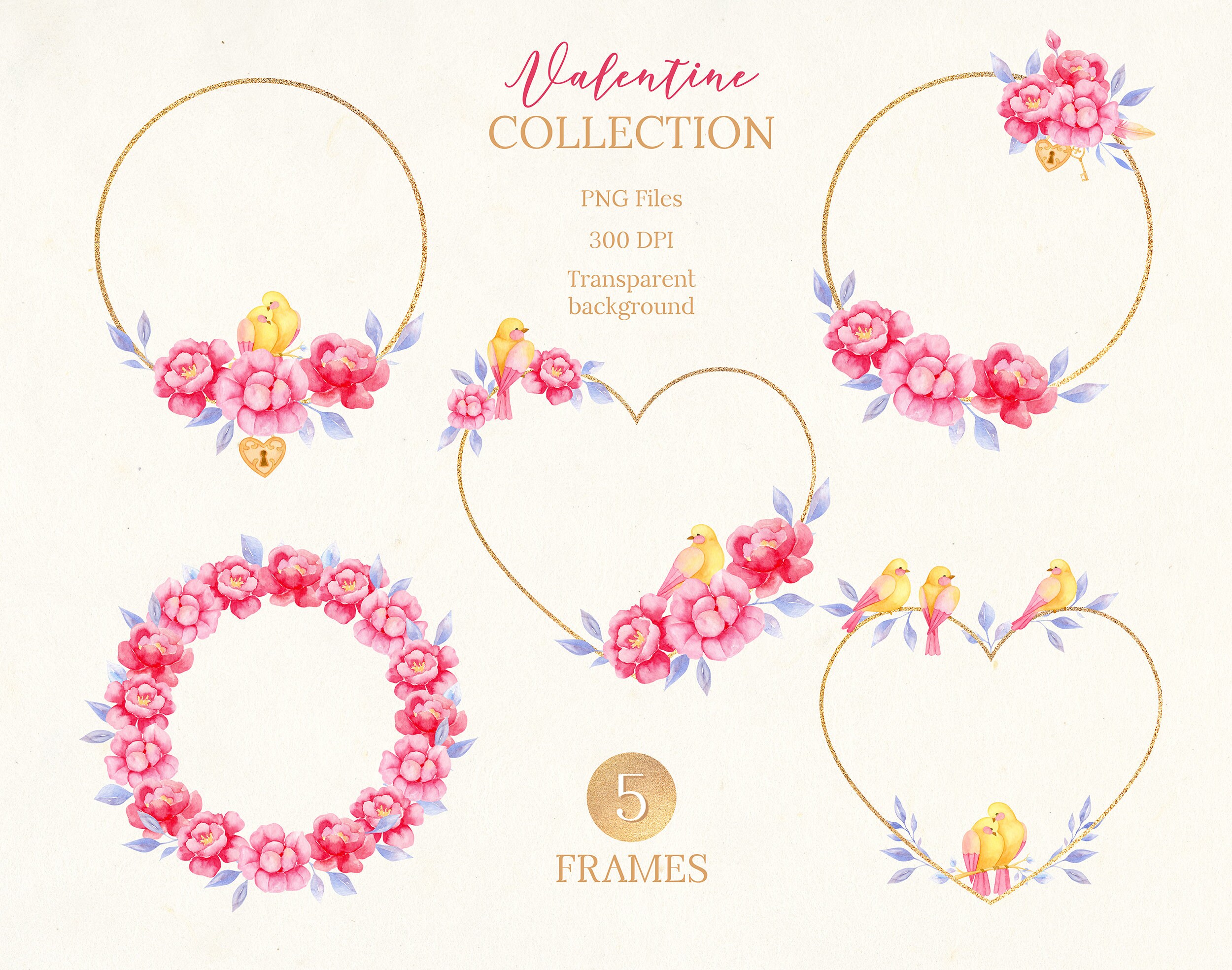Valentine Frames Watercolor clipart Heart frames PNG | Etsy